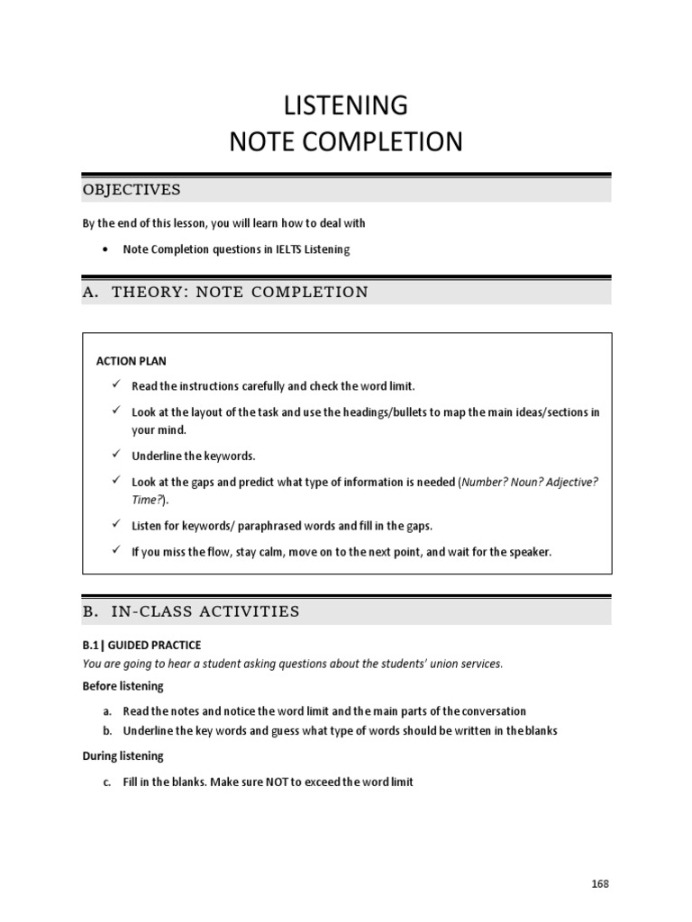 Handout - Listening - Note Completion | PDF | Cognition | Cognitive Science
