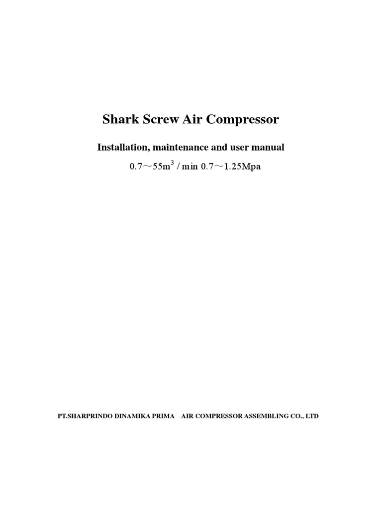 Shark Screw Air Compressor Manual | PDF | Air Conditioning | Bearing ...