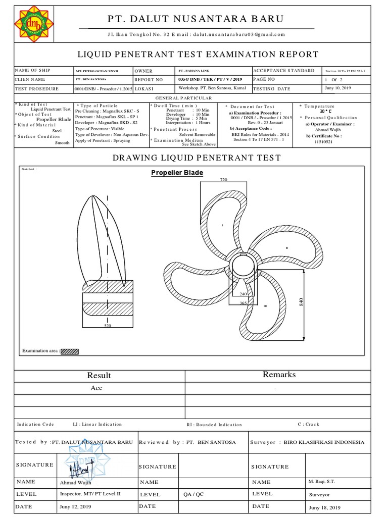 Pt. Dalut Nusantara Baru: Liquid Penetrant Test Examination Report ...