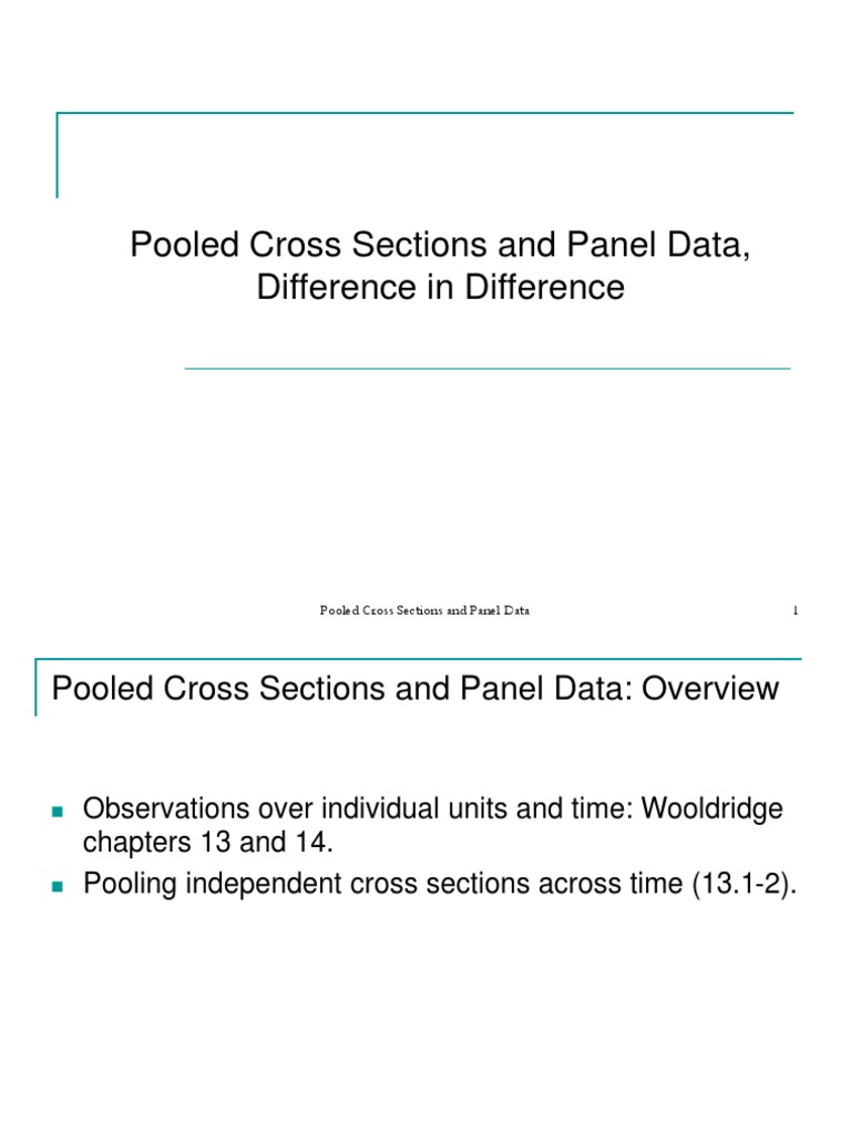 Pooled Cross Sections and Panel Data, Difference in Difference | PDF ...