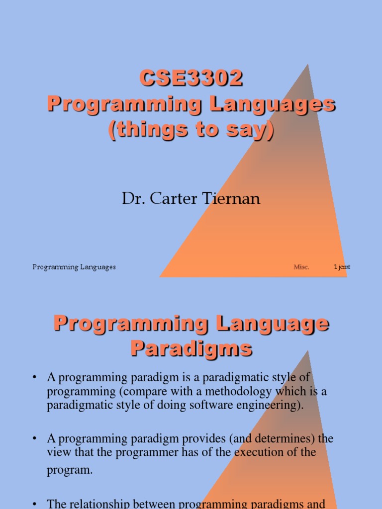 CSE3302 Programming Languages (Things To Say) : Dr. Carter Tiernan ...
