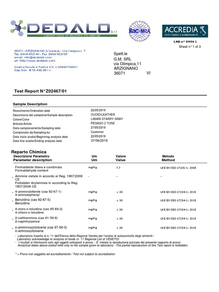 Z02467/01 Test Report N°: Spett - Le G.M. SRL Via Olimpica, 11 ...