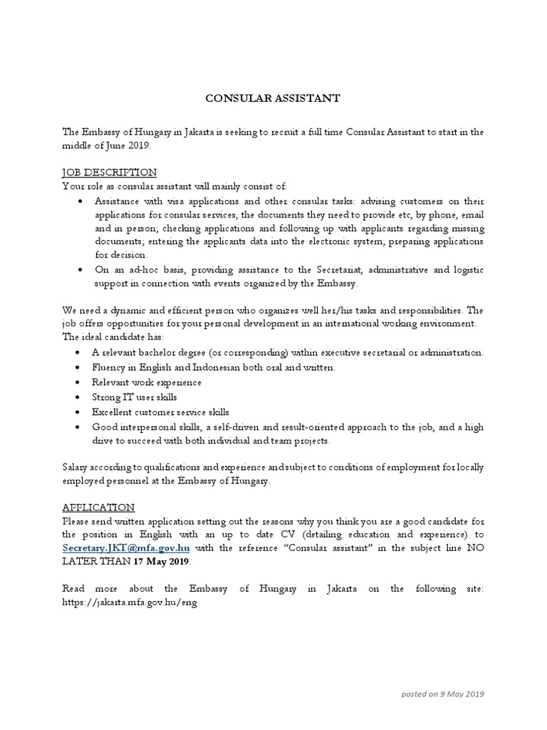 Consular Assistant: Secretary - JKT@mfa - Gov.hu | PDF