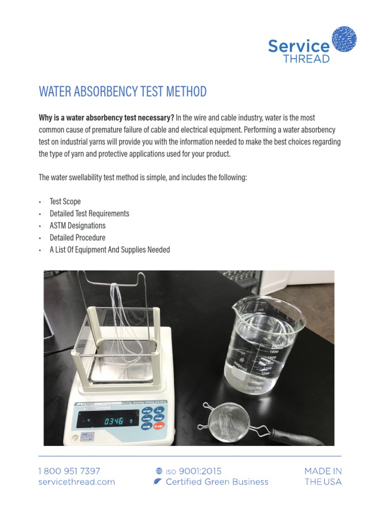 Water Absorbency Test Method | PDF | Yarn | Weight