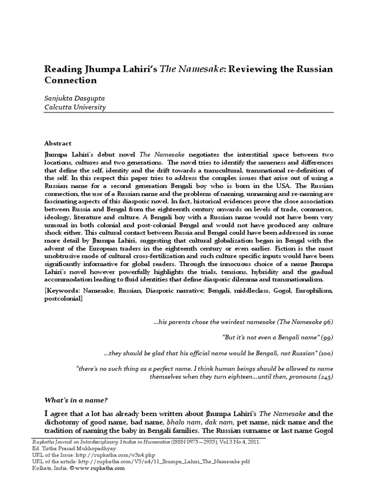11 Jhumpa Lahiri The Namesake PDF | PDF