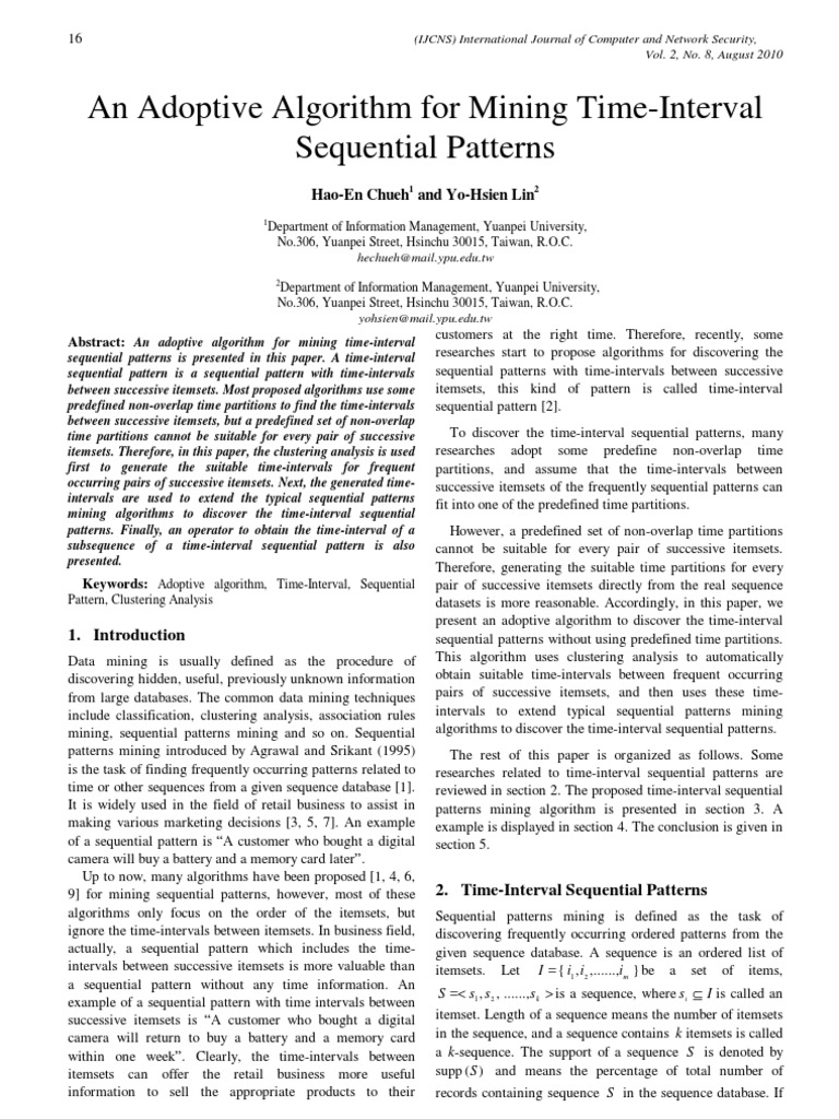 An Adoptive Algorithm For Mining Time Interval Sequential Patterns Pdf Cluster Analysis