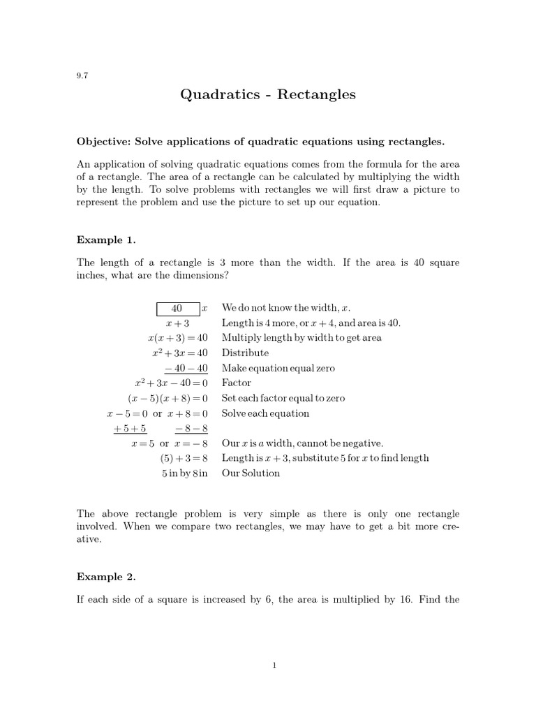 9.7 Rectangles PDF | PDF | Area | Quadratic Equation