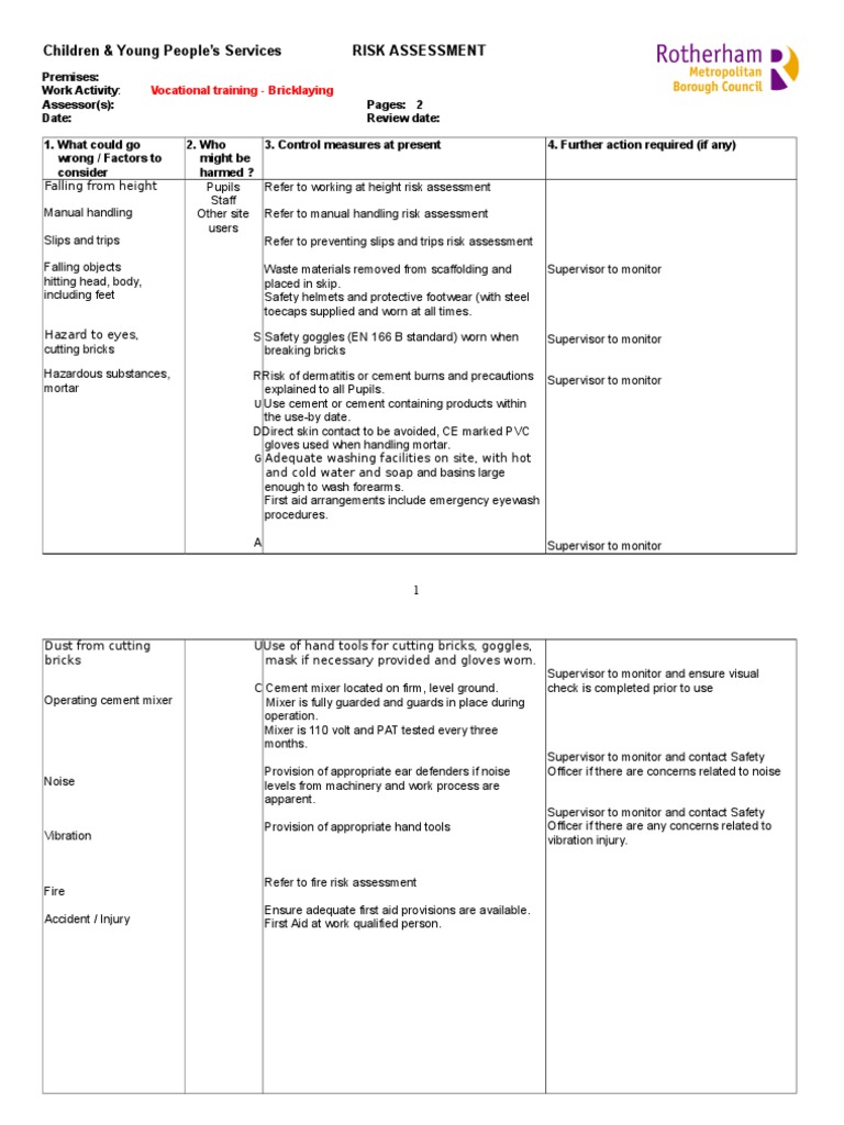 Children & Young People's Services RISK ASSESSMENT | PDF | Risk ...