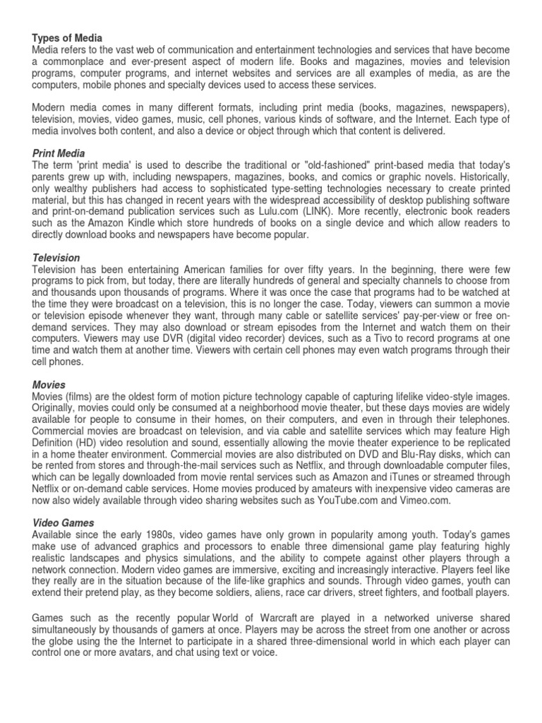 Types of Media | PDF | Smartphone | Mass Media