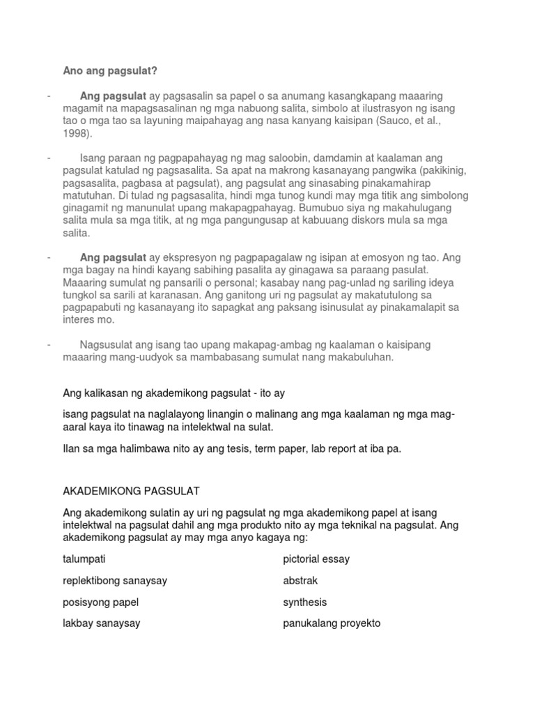 Ano Ang Pagsulat | PDF