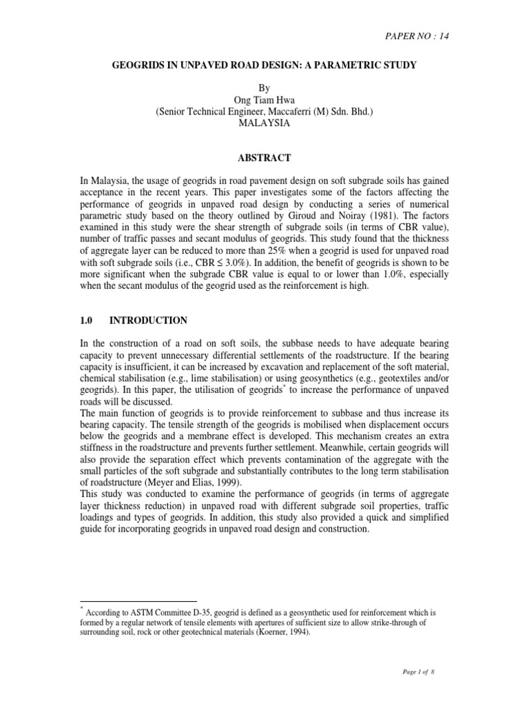 Geogrids in Unpaved Road Design: A Parametric Study: Paper No: 14 | PDF ...