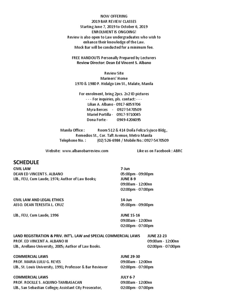 Schedule: Review Director: Dean Ed Vincent S. Albano | PDF | Justice ...