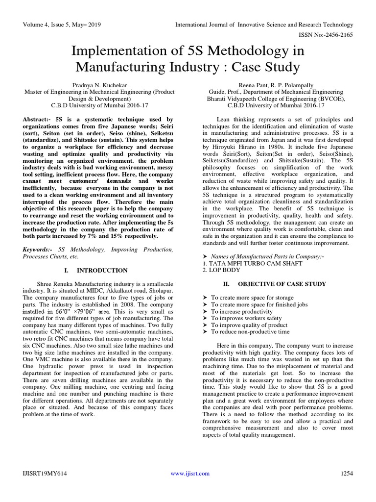 Implementation of 5S Methodology in Manufacturing Industry: Case Study ...