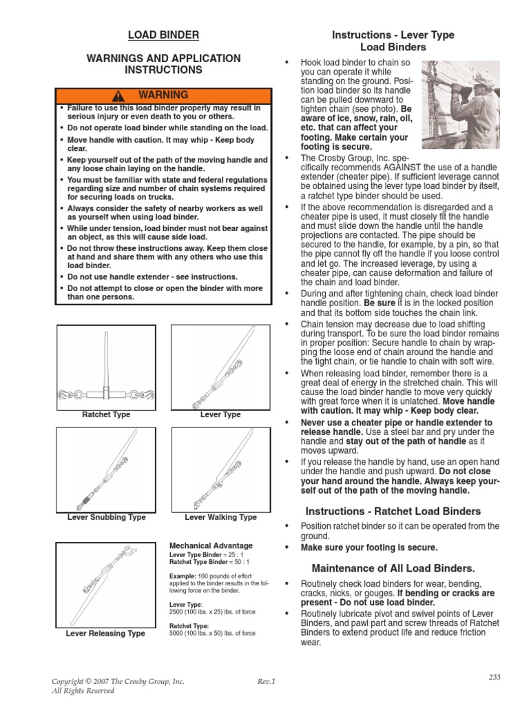 Load Binder Warnings and Application Instructions Instructions - Lever ...