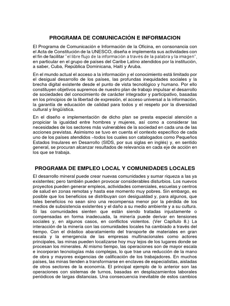 Programa de Comunicación e Informacion | PDF | Minería | Beneficio ...