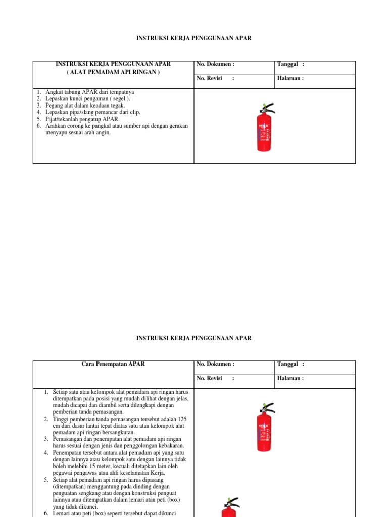 Instruksi Kerja Penggunaan Apar 1 | PDF | Griya & Taman | Teknologi ...