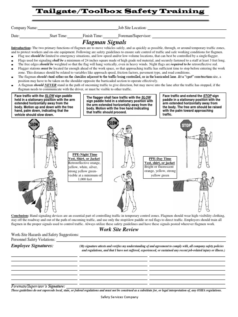 Tailgate/Toolbox Safety Training: Flagman Signals | PDF | Traffic ...