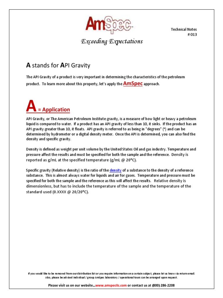 Amspec Techtalk A Stands For API Gravity 4 | PDF | Density | Petroleum