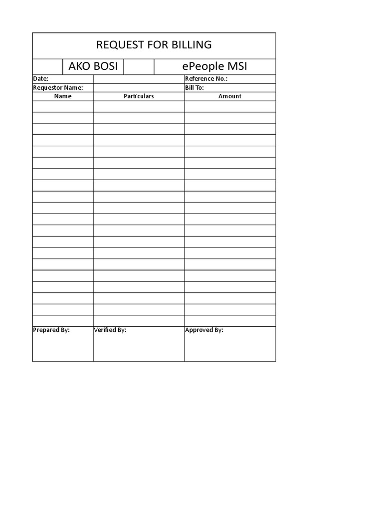 Request For Billing Ako Bosi Epeople Msi: Date: Reference No ...