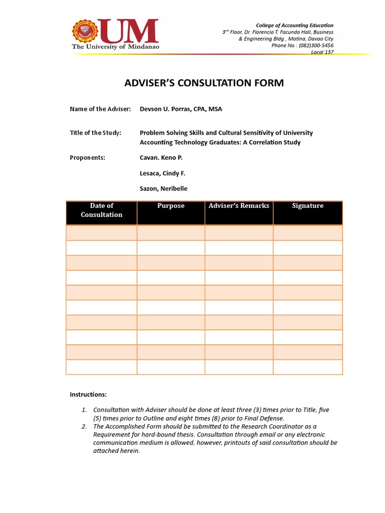 Adviser’s Consultation Form Template | PDF | Career & Growth