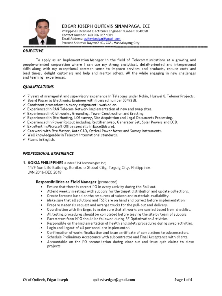 Telecom Engineer CV | PDF | Electronics | Information And ...