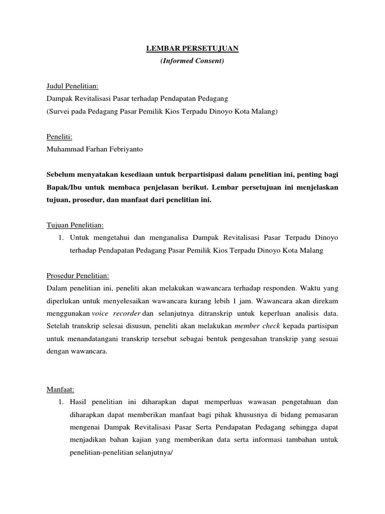 Contoh Lembar Persetujuan (Informed Consent) | PDF