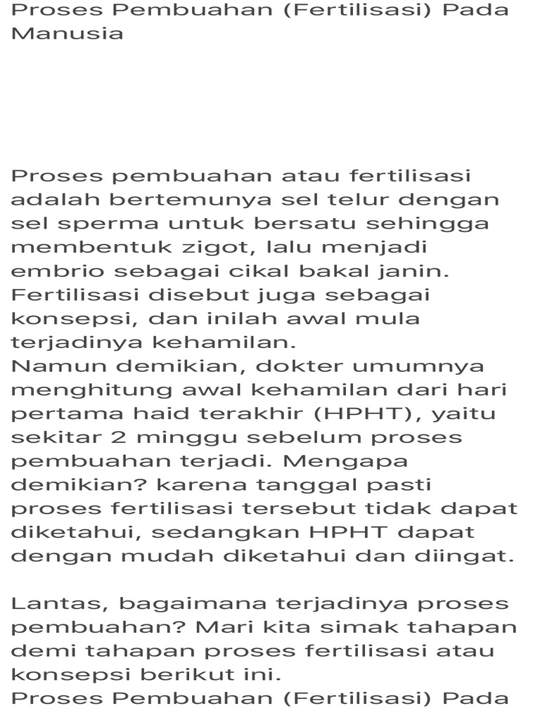 Proses Pembuahan (Fertilisasi) Pada Manusia | PDF