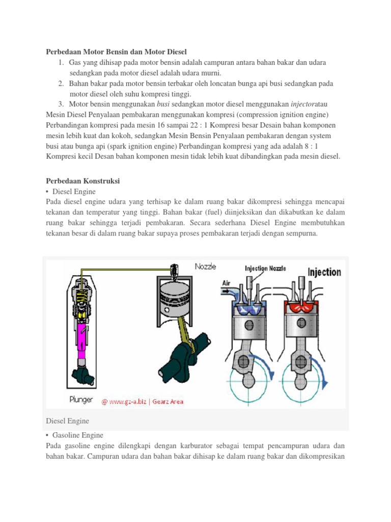 Perbedaan Motor Bensin Dan Motor Diesel | PDF