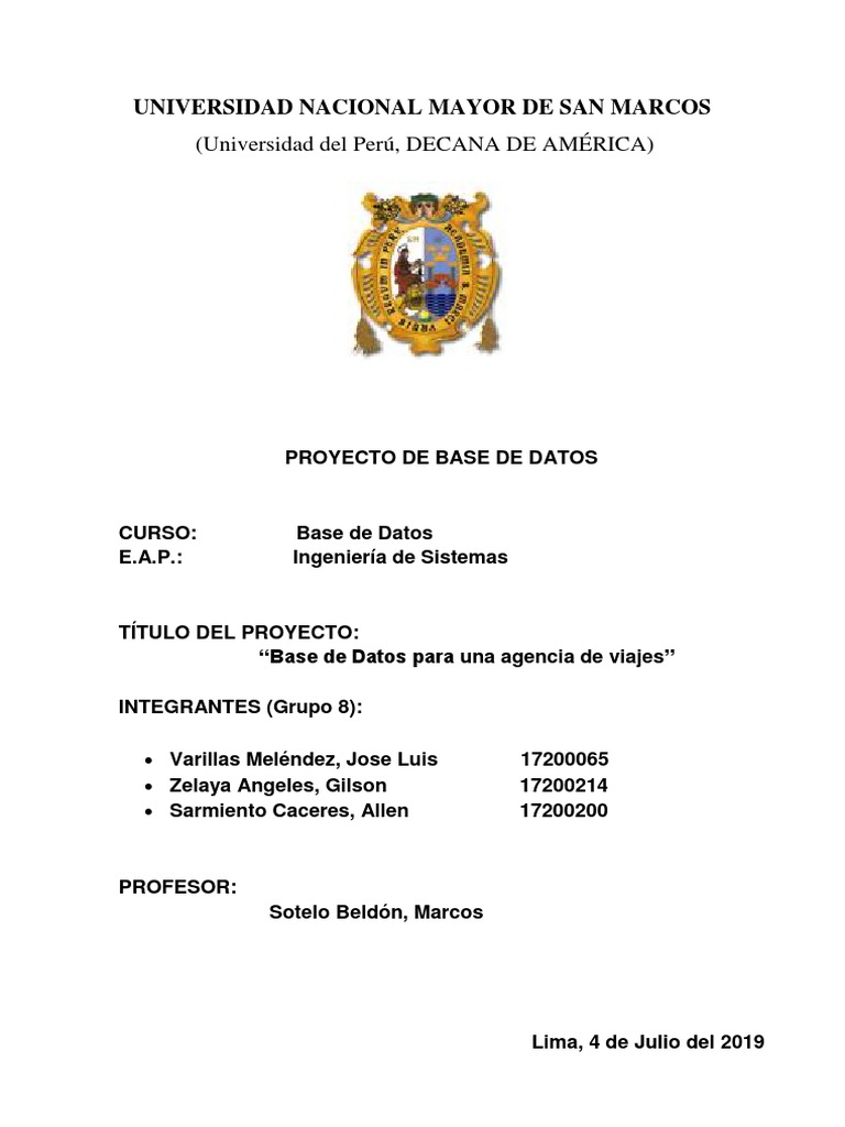 Informe Base de Datos | PDF | SQL | Bases de datos