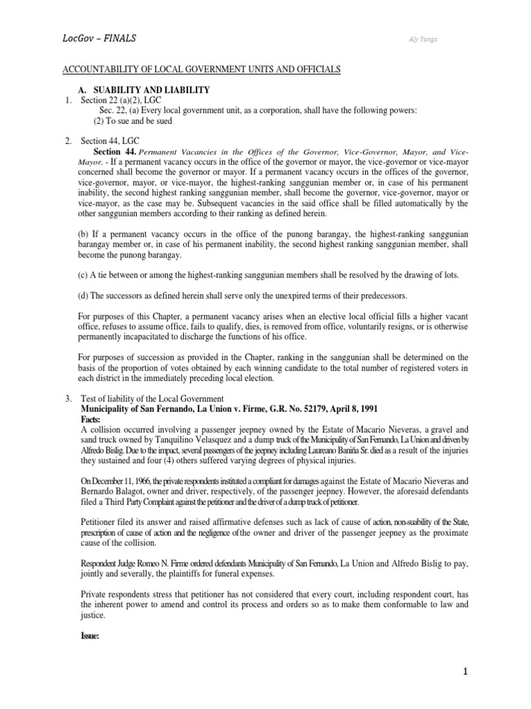 Locgov - Finals: A. Suability and Liability | PDF | Sovereign State ...