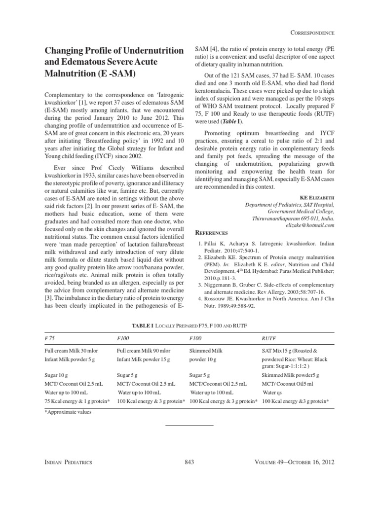 Changing Profile of Undernutrition and Edematous Severe Acute ...