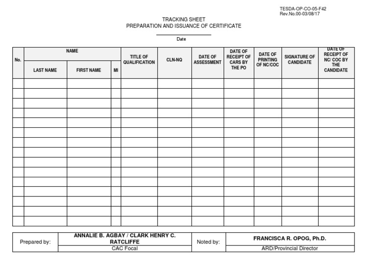 Tracking Sheet | PDF