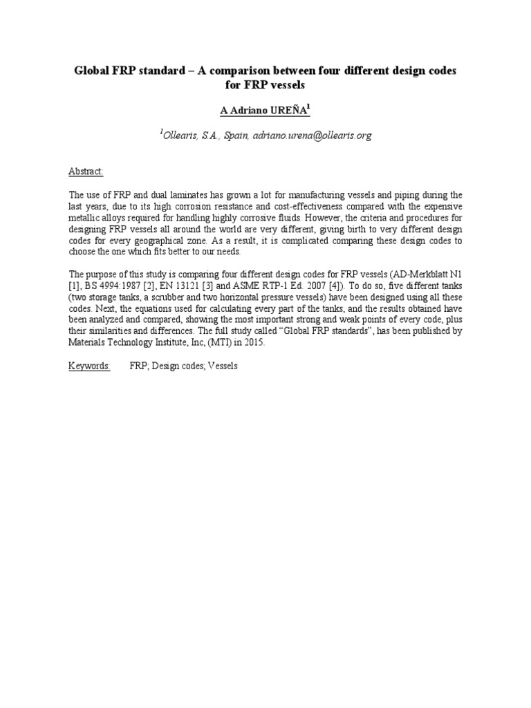 Global FRP Standard - A Comparison Between Four Different Design Codes ...