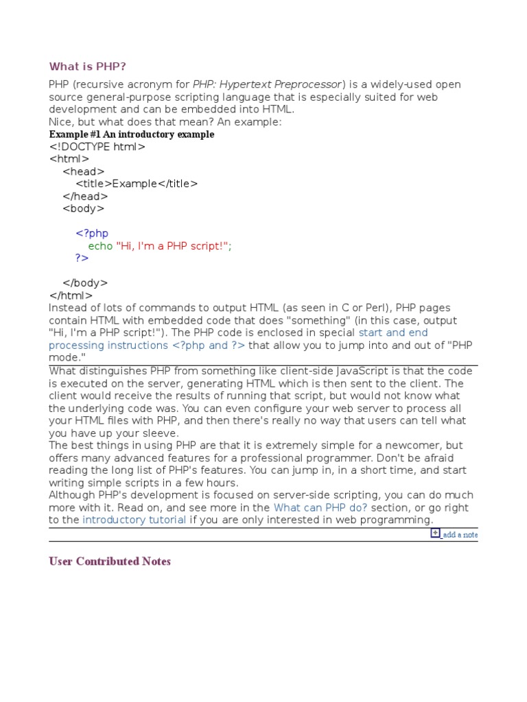 Example #1 An Introductory Example: What Is PHP? | PDF