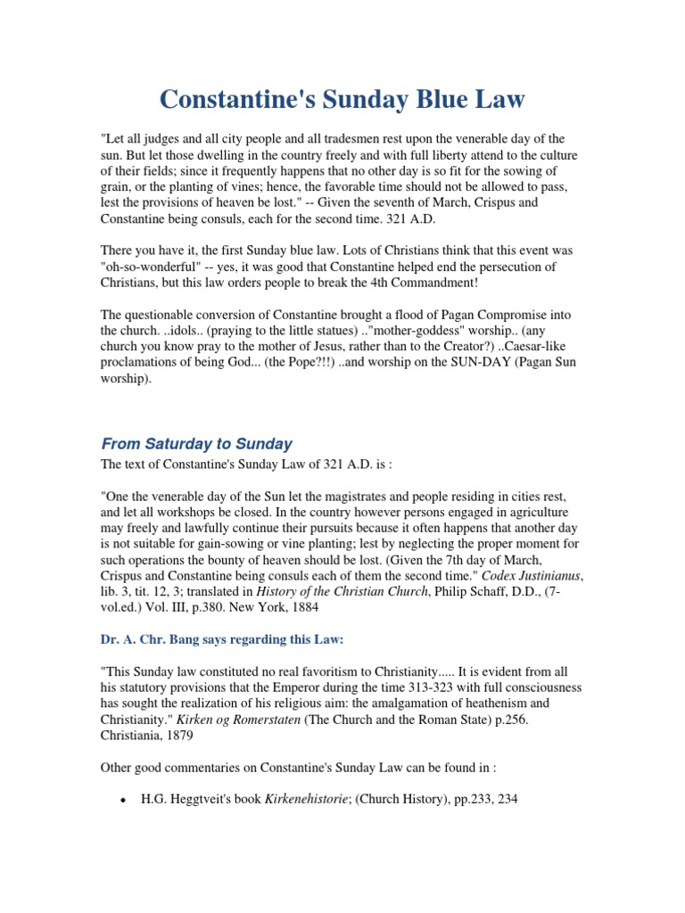 Constantine's Sunday Blue Law: From Saturday To Sunday | PDF | Jesus ...
