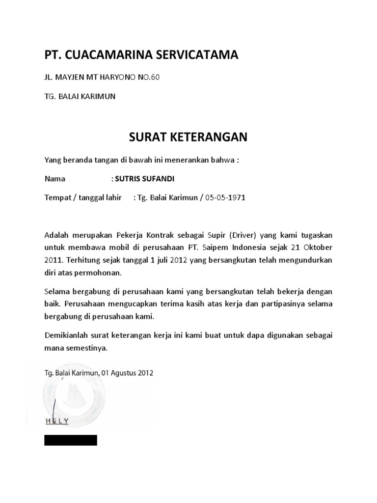 Contoh Surat Lamaran Pekerjaan Driver | PDF