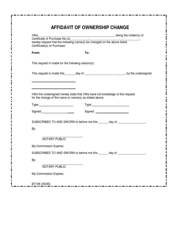 Affidavit for Ownership Change | PDF