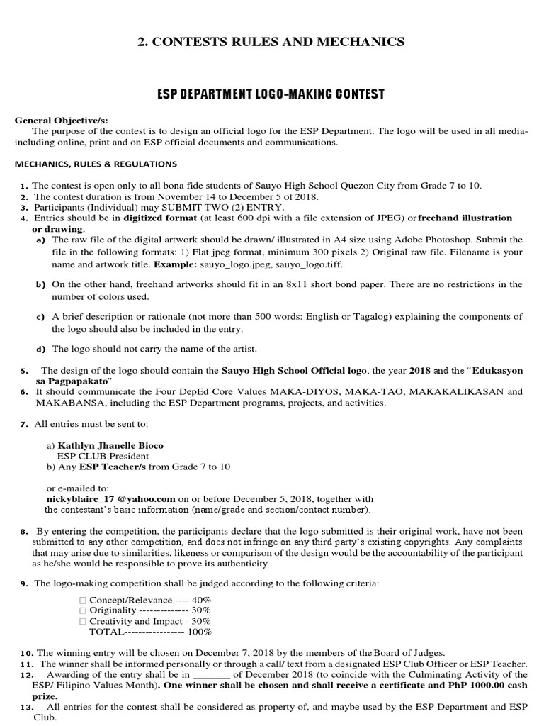 Proposed Contests Rules Mechanics | PDF | Raw Image Format | Art Media