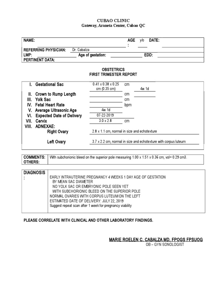 Cubao Clinic Early Pregnancy Report | PDF