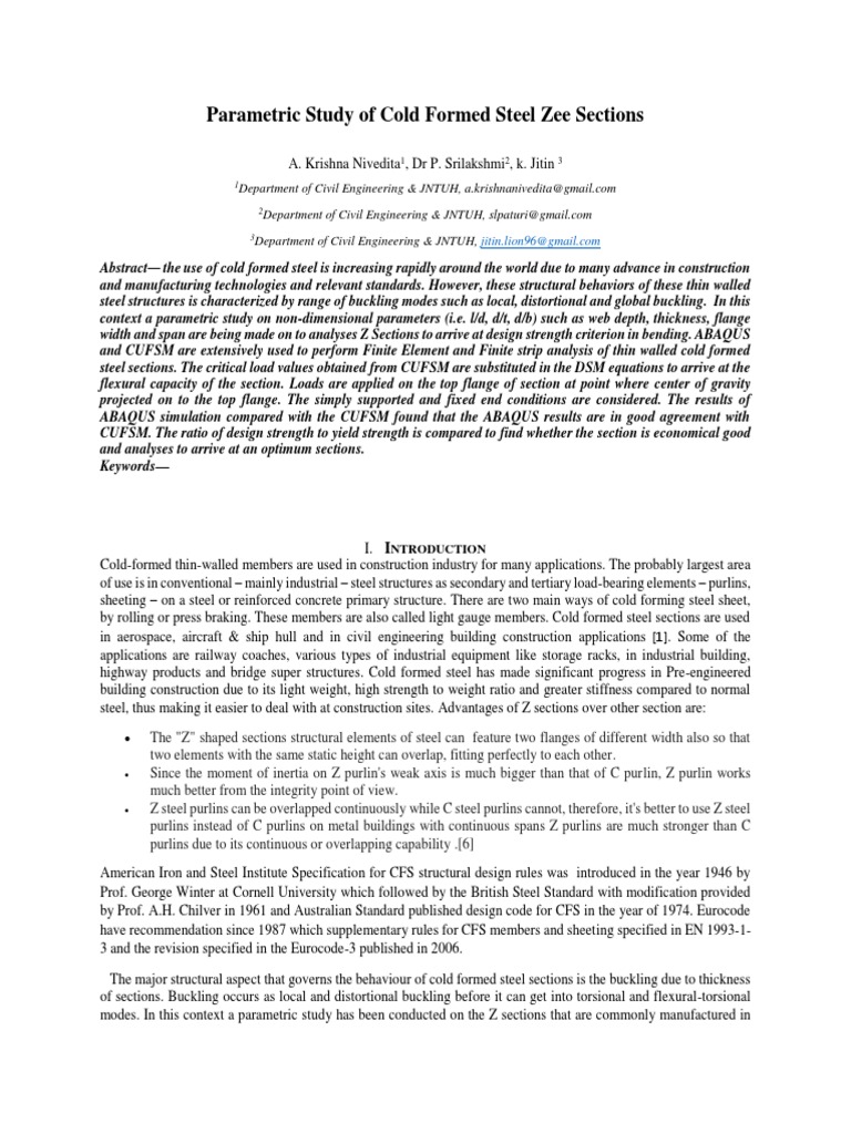 Parametric Study of Cold Formed Steel Zee Sections For Optimum Design ...