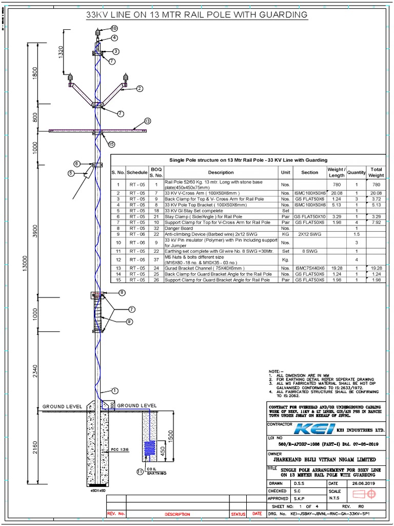 33KV Line Pole Structure Details | PDF | Nature