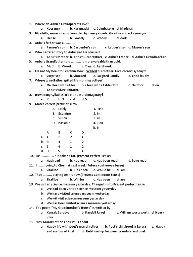 8th STD English Question and Answer | PDF