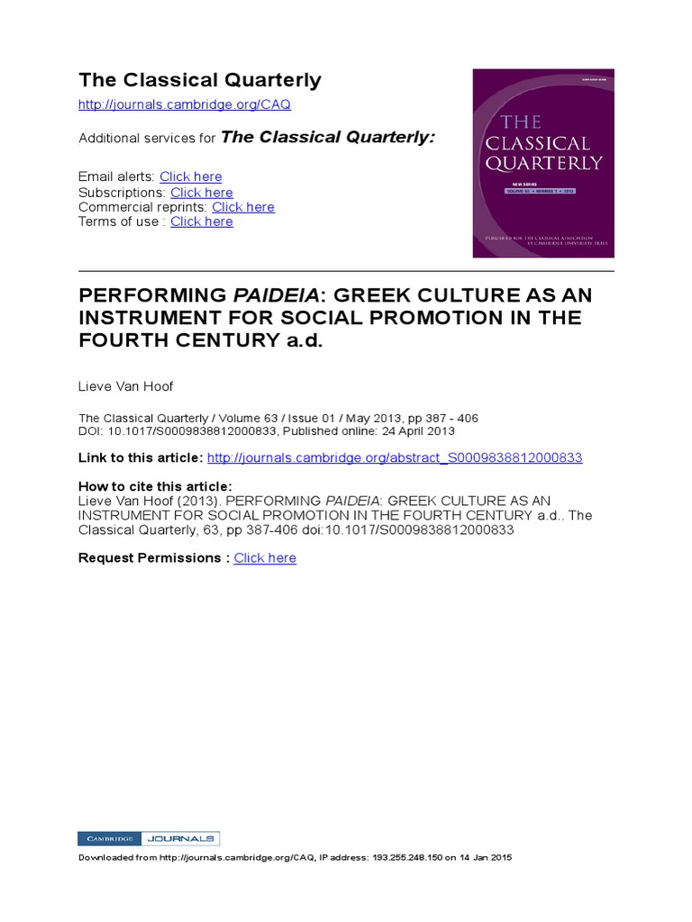 Performing Paideia - Greek Culture As An Instrument For Social ...