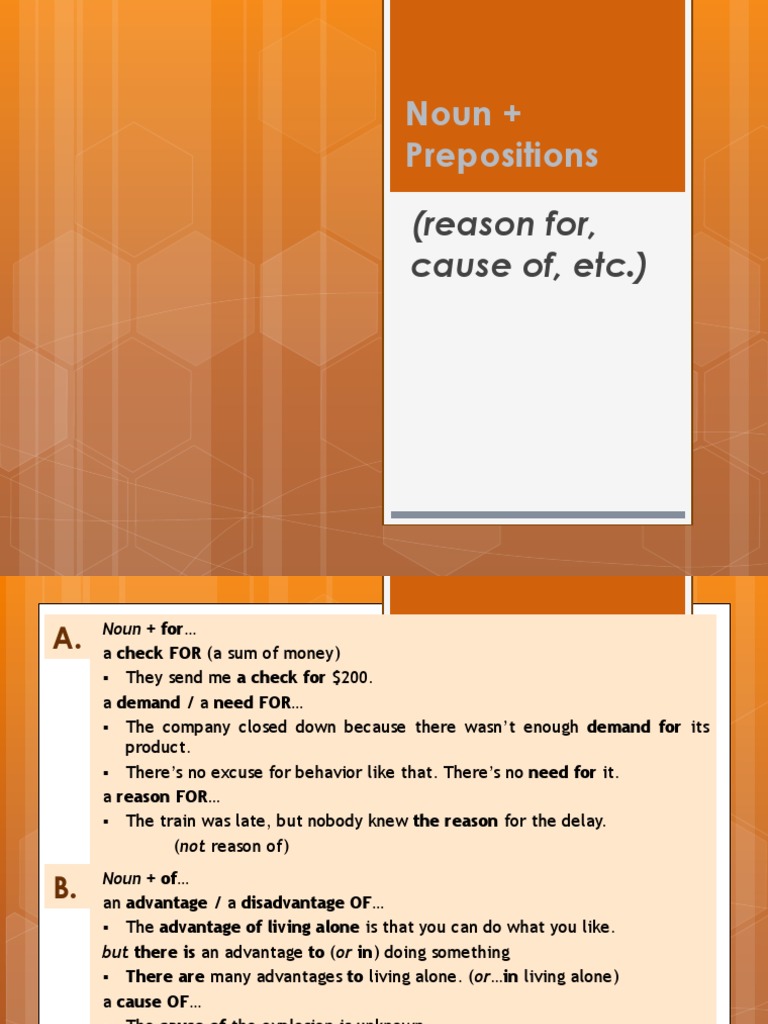 Noun+Preposition (Reason For, Cause Of) | PDF
