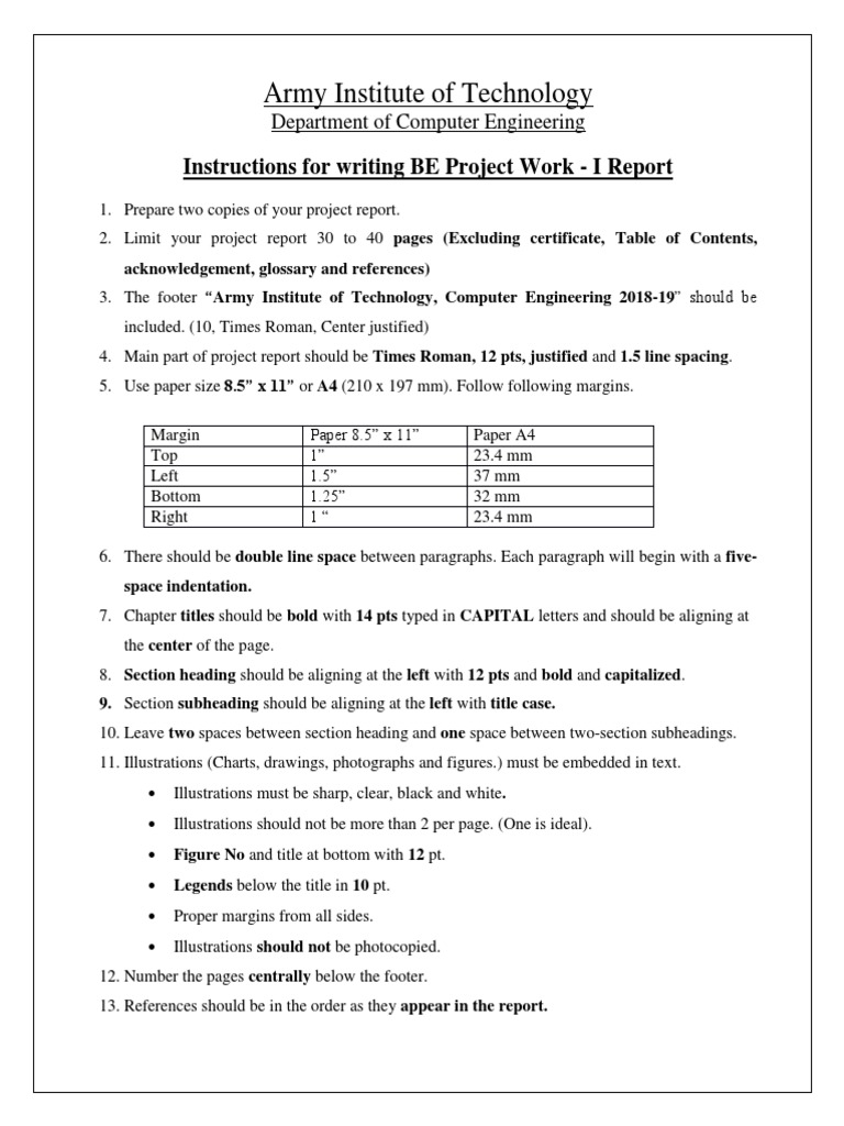 Army Institute of Technology: Instructions For Writing BE Project Work ...