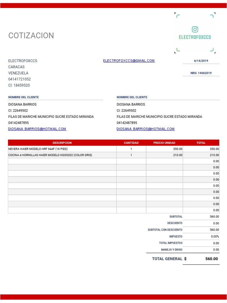 Modelo de Cotización ElectrofoxCCS | PDF
