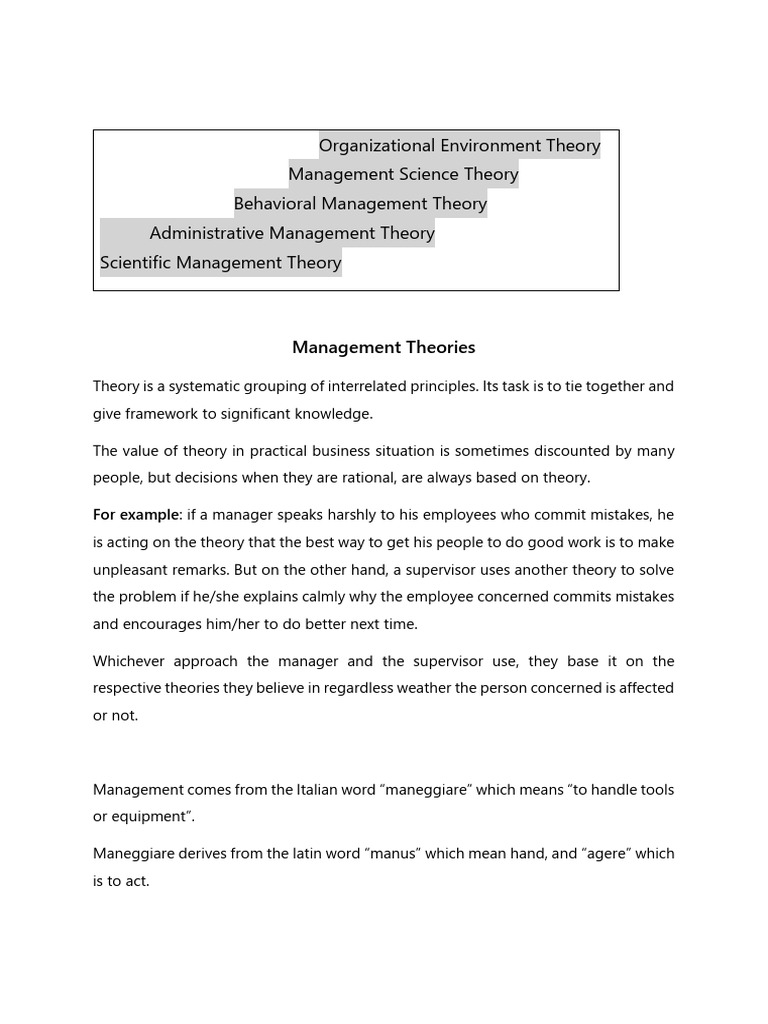 Management Theories | PDF | Theory | Cognitive Science