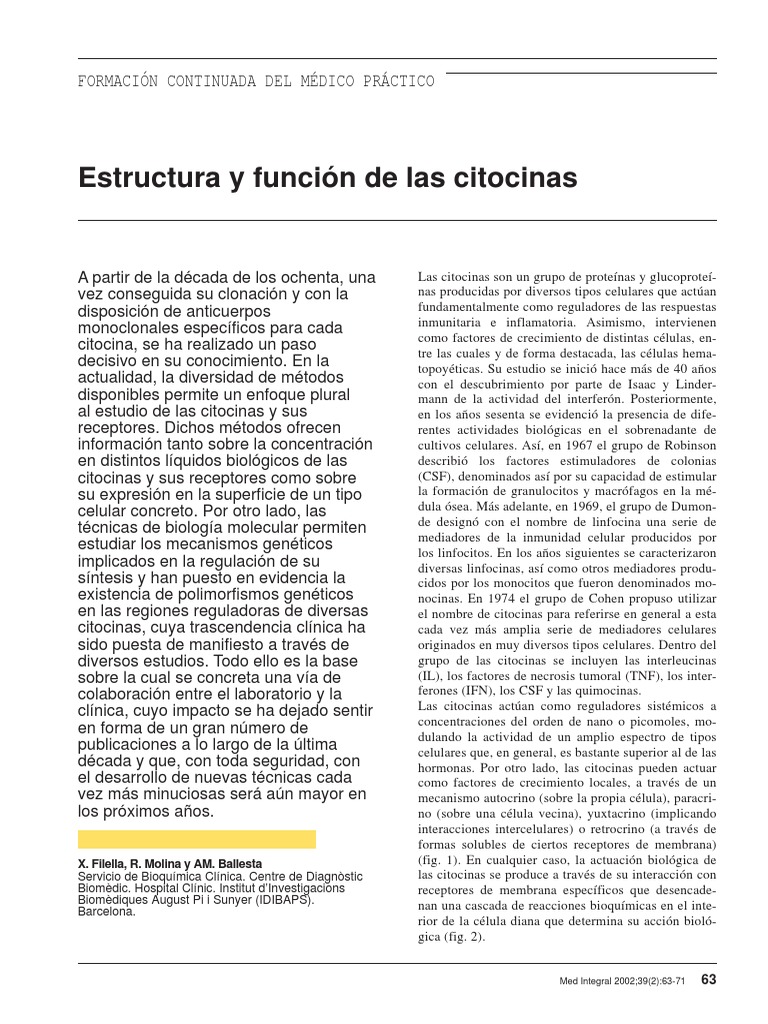 Estructuras y Funcion de Las Citocinas | PDF | Interferón gamma | Citocina
