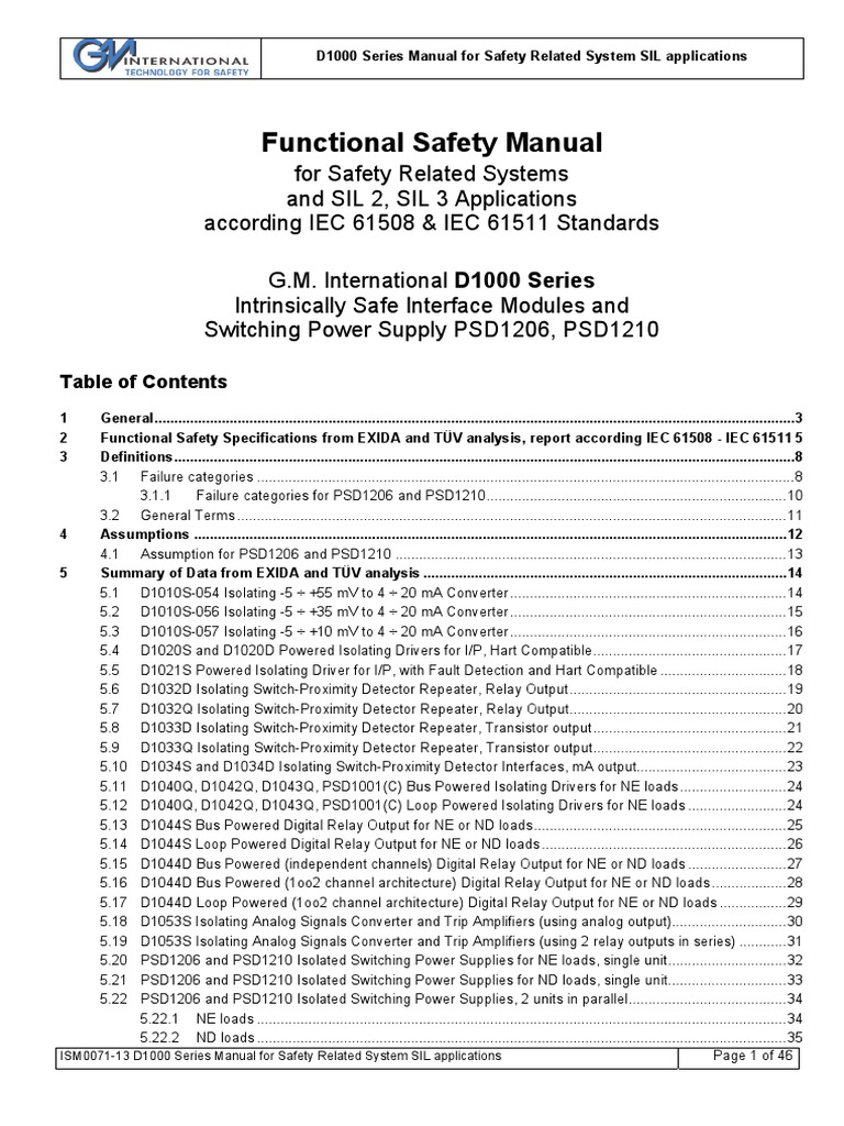 Functional Safety Manual: ISM0071-13 D1000 Series Manual For Safety ...