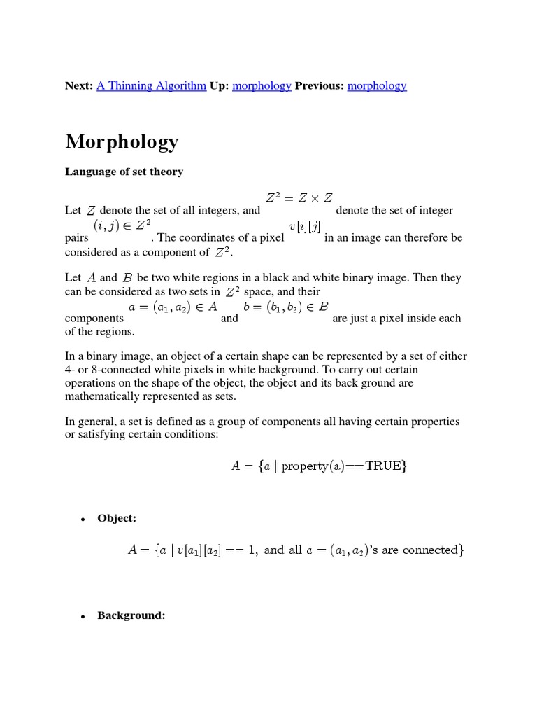 Morphology: A Thinning Algorithm Morphology Morphology | PDF | Set (Mathematics ...